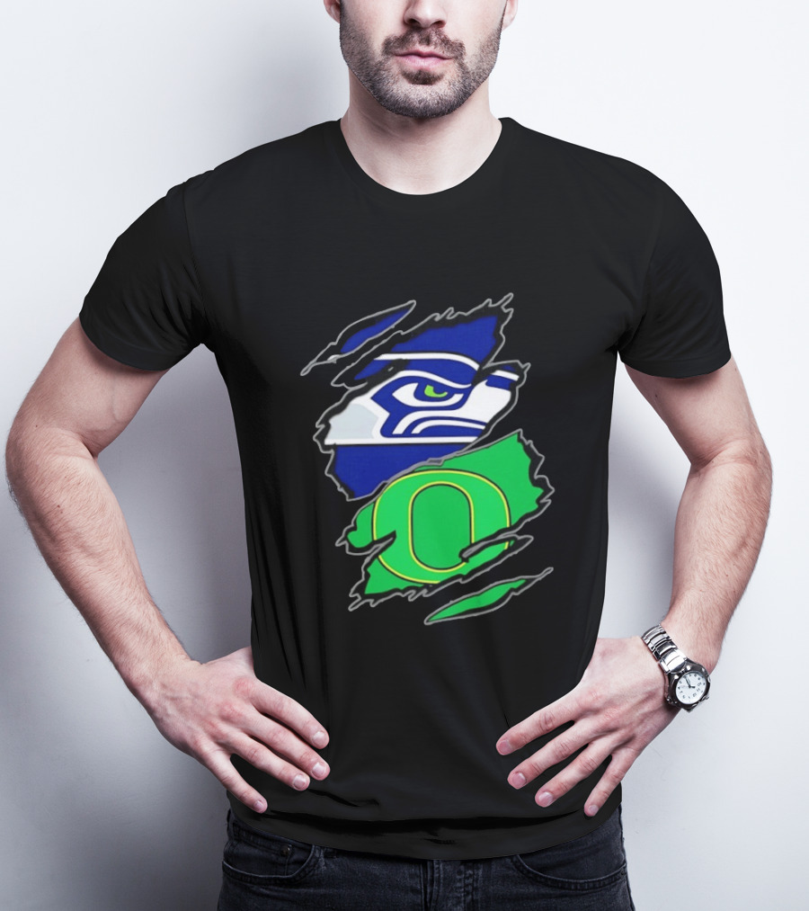 Seattle Seahawks Oregon Ducks Two Teams One Heart Scratch T-Shirt