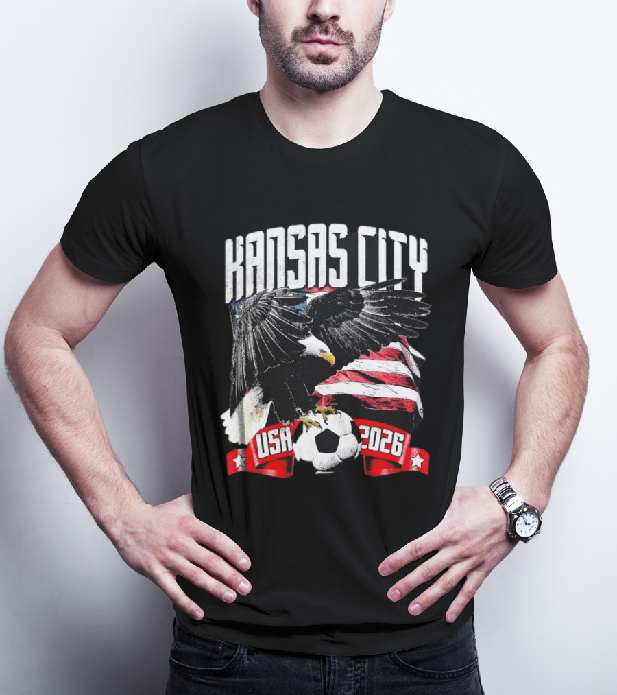 Kansas City USA 2026 Bald Eagle American Flag Soccer Ball T-Shirt