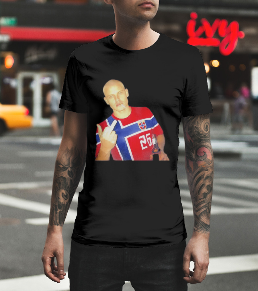Erling Haaland Norway National Football Team 26 Middle Finger Gesture Jersey T-Shirt