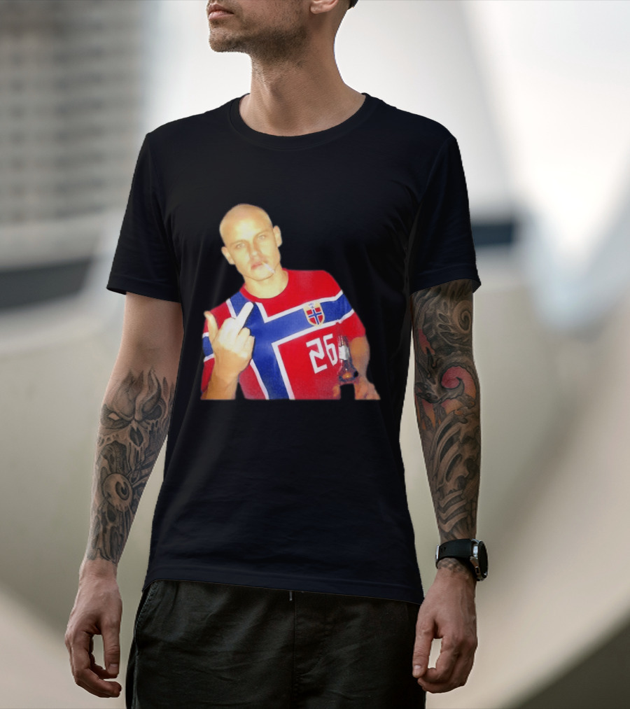 Erling Haaland Norway National Football Team 26 Middle Finger Gesture Jersey T-Shirt