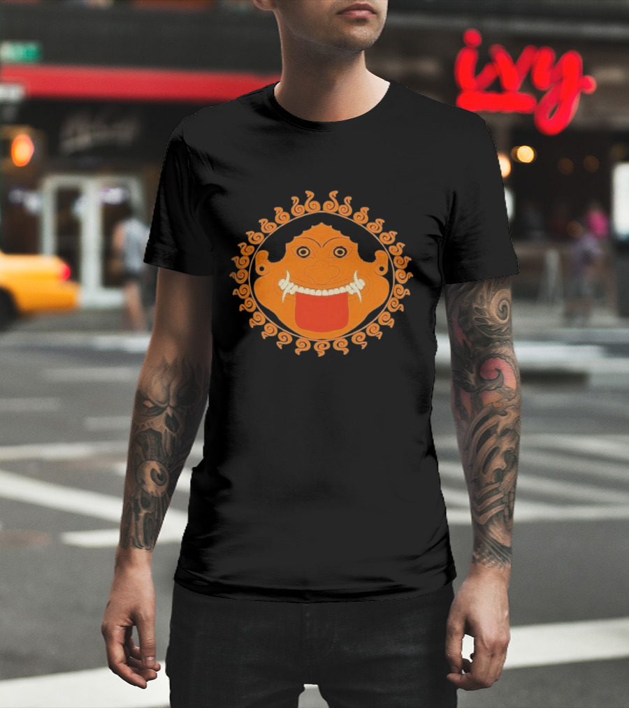 Medusa Gorgon Greek Mythology Monstrous Mask Icon With Orange Spirals T-Shirt