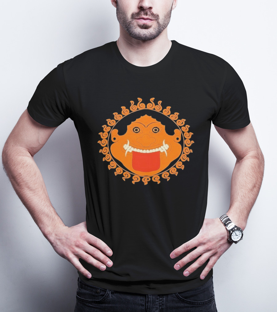 Medusa Gorgon Greek Mythology Monstrous Mask Icon With Orange Spirals T-Shirt