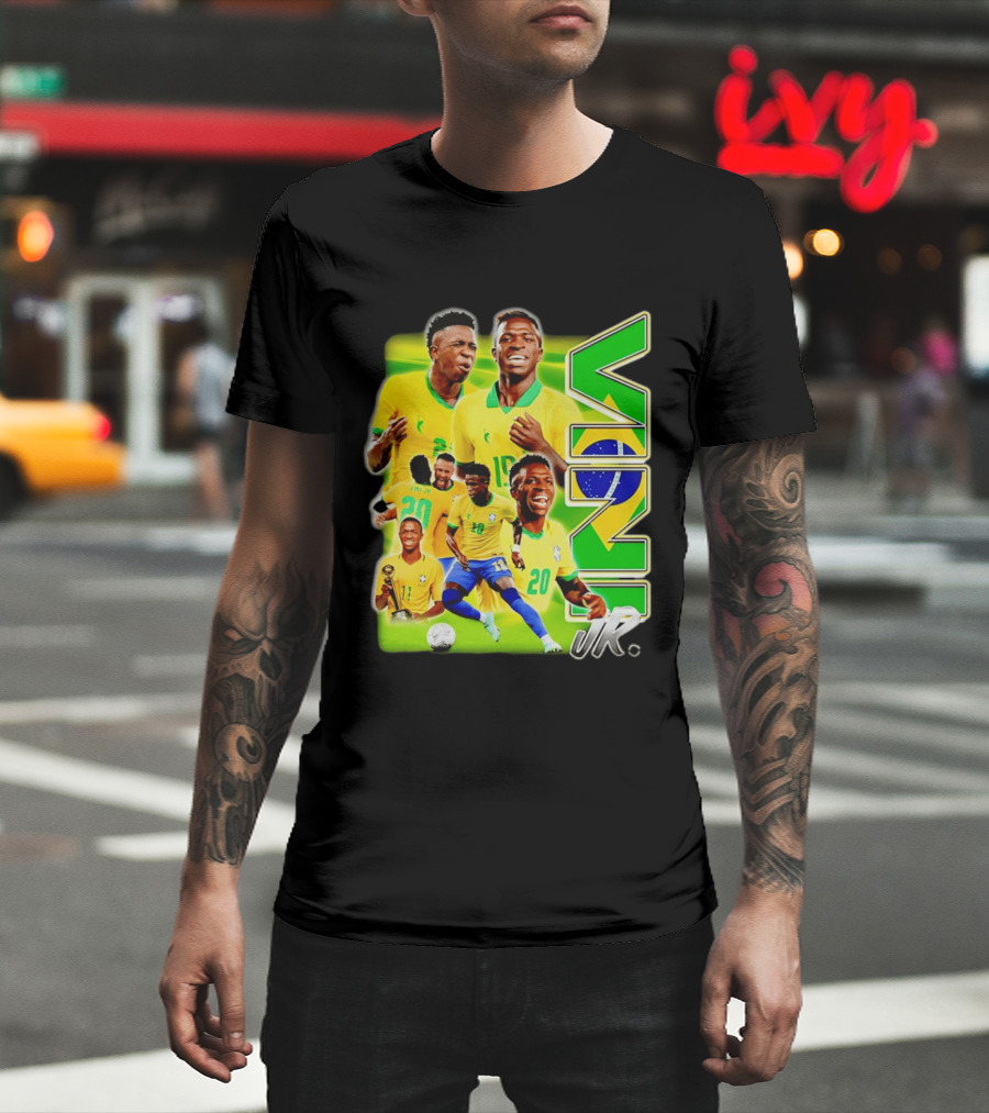 Vinicius Junior Brazil Number 10 Yellow Green Soccer Team Collage T-Shirt