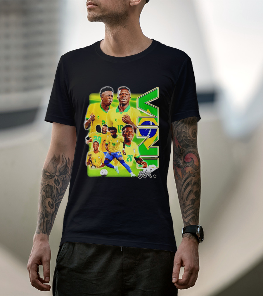 Vinicius Junior Brazil Number 10 Yellow Green Soccer Team Collage T-Shirt