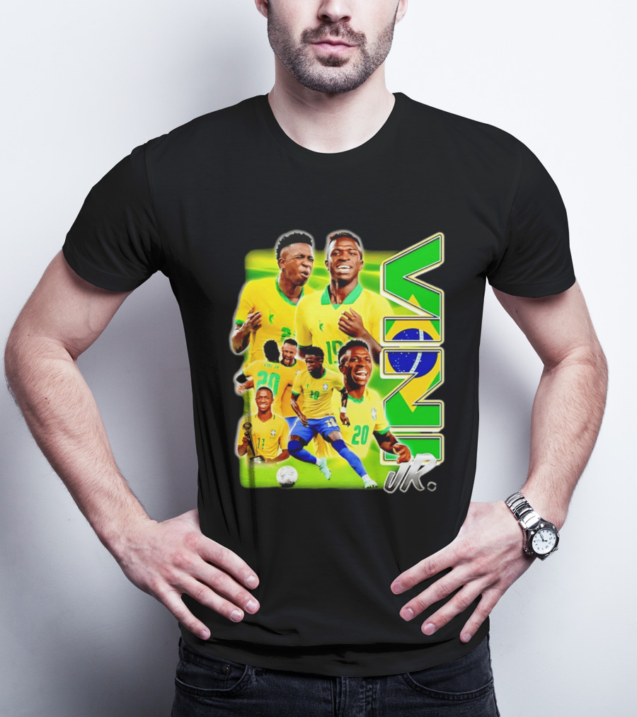 Vinicius Junior Brazil Number 10 Yellow Green Soccer Team Collage T-Shirt