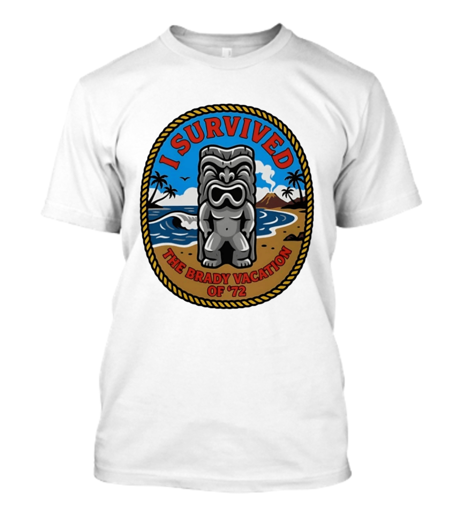 I Survived The Brady Vacation Of '72 Tiki Idol Ocean Scene T-Shirt