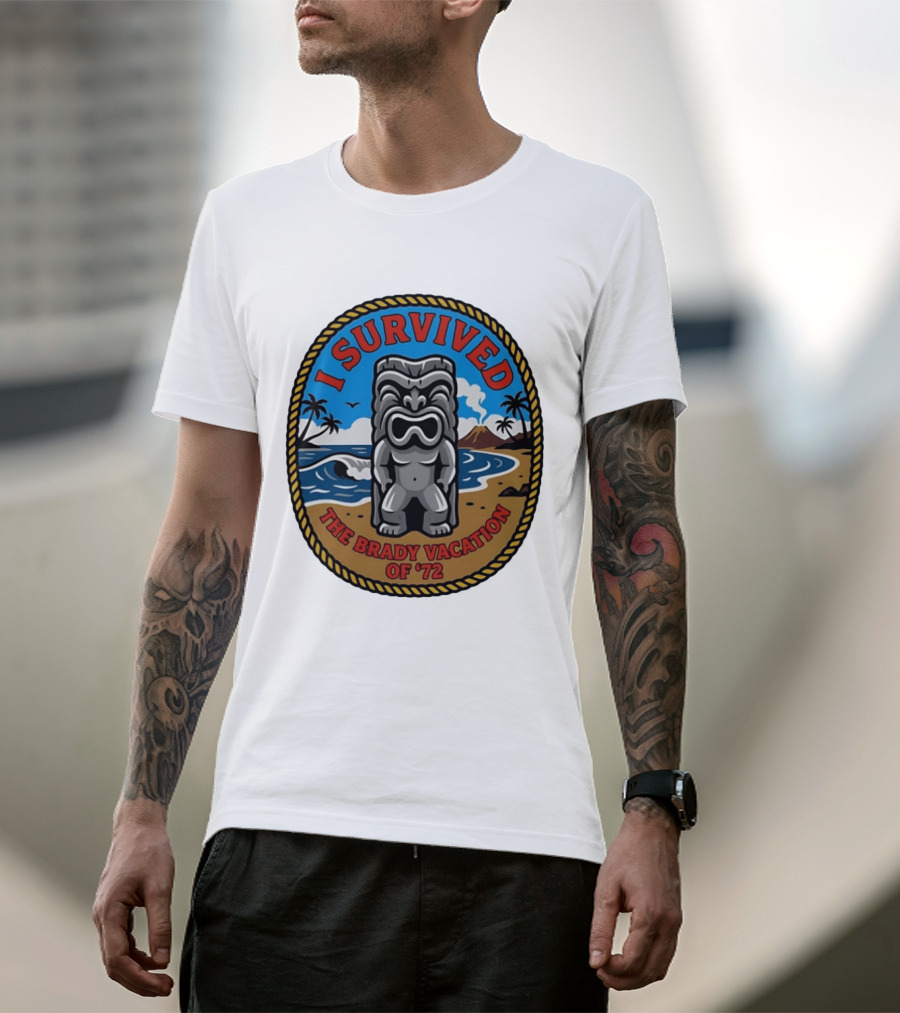 I Survived The Brady Vacation Of '72 Tiki Idol Ocean Scene T-Shirt