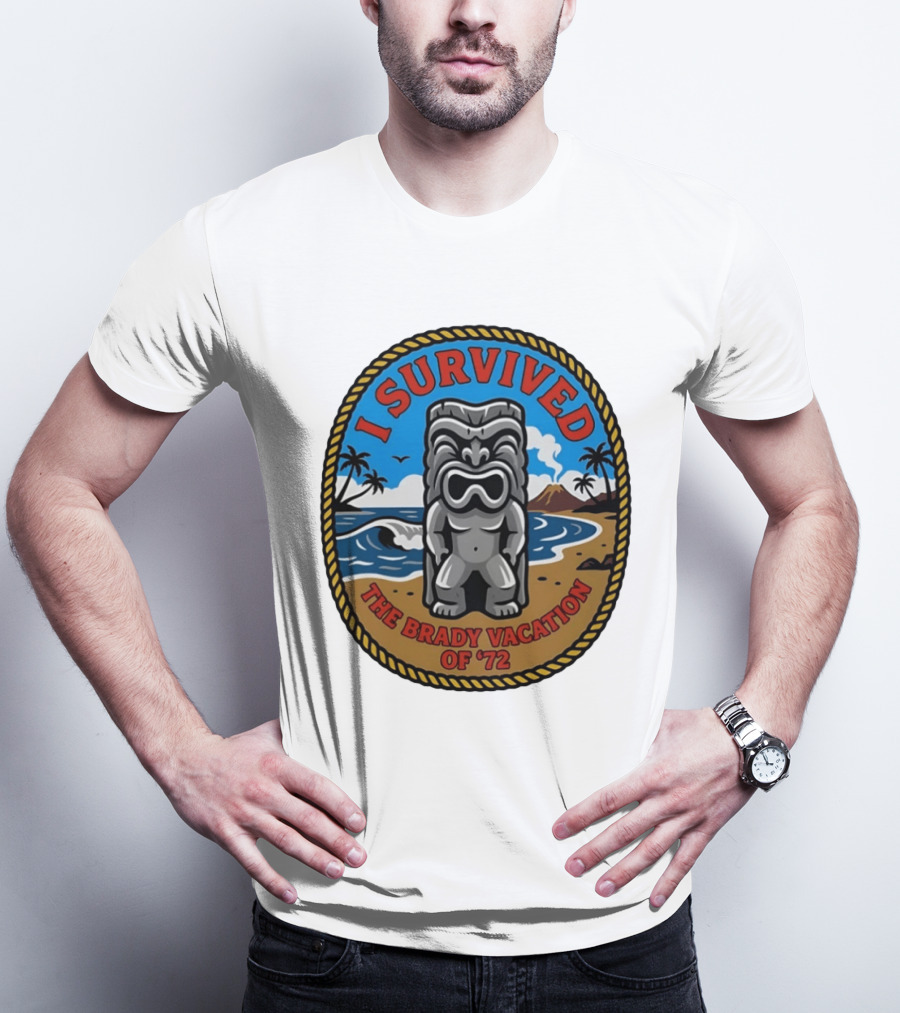 I Survived The Brady Vacation Of '72 Tiki Idol Ocean Scene T-Shirt