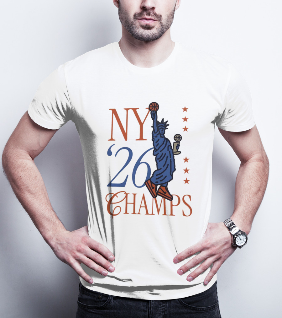 NY 26 Champs Statue Liberty Basketball Trophy T-Shirt