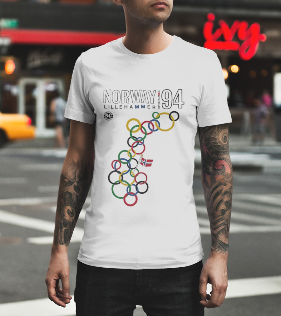 Norway Lillehammer 1994 Winter Games Rings Map T-Shirt