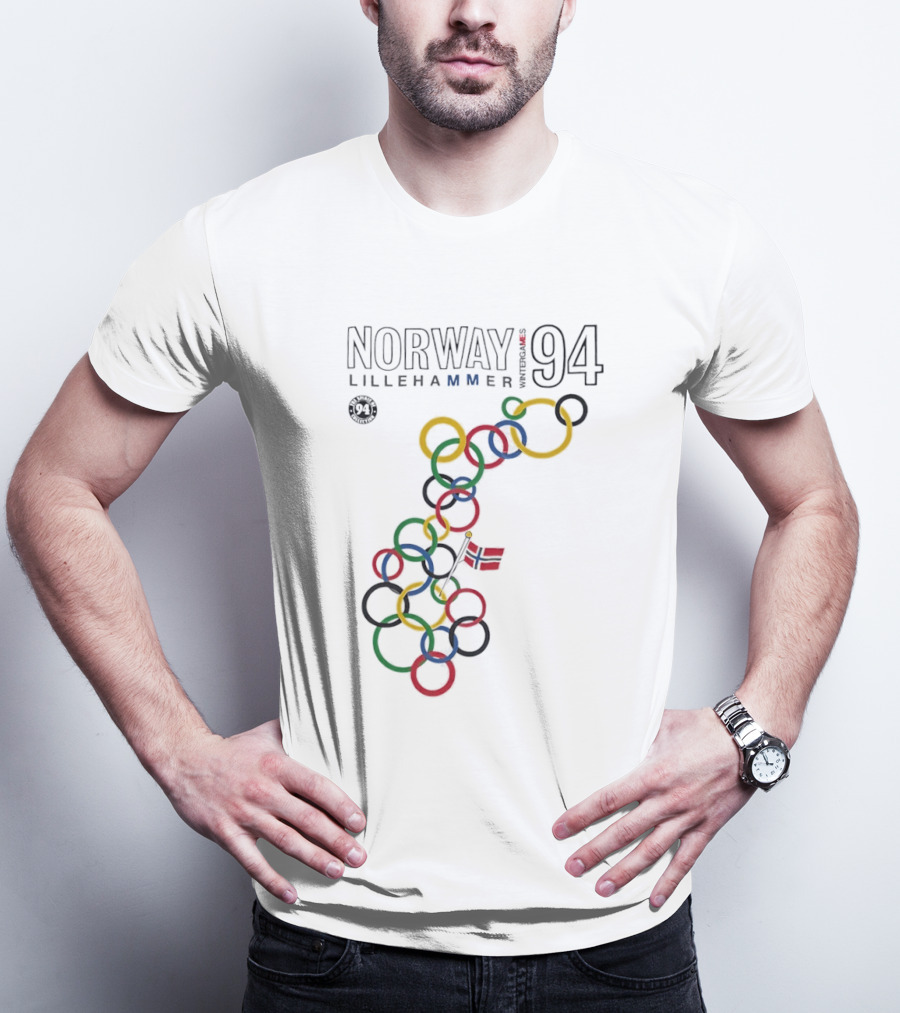Norway Lillehammer 1994 Winter Games Rings Map T-Shirt