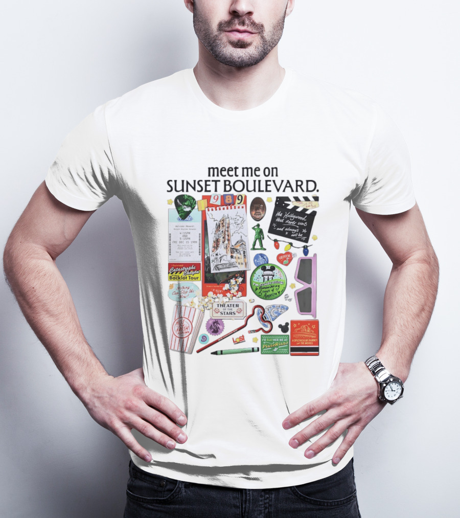 Meet Me On Sunset Boulevard Hollywood Tower Of Terror Theater Of The Stars Pizza Rizzo 3D Glasses Collage T-Shirt