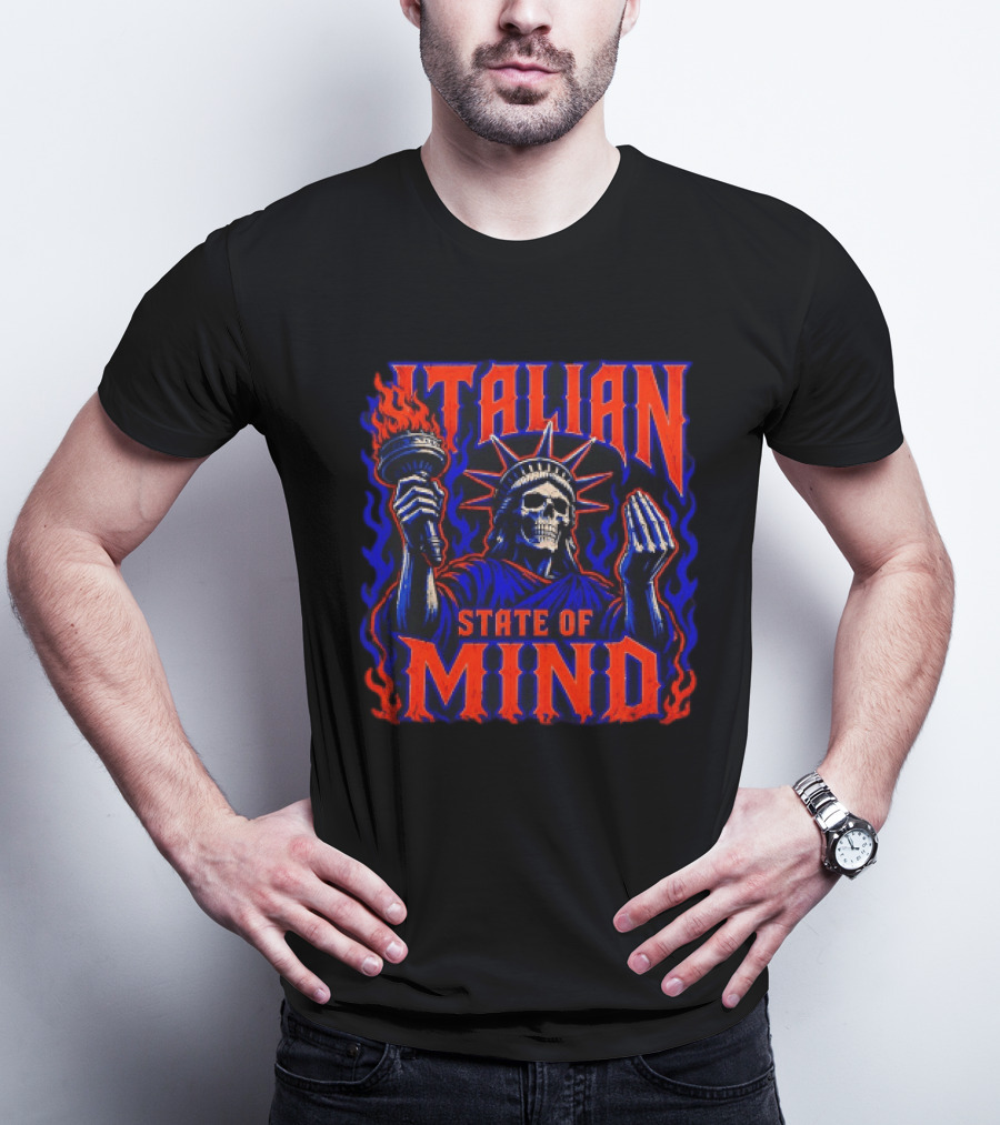 Italian State Of Mind Skeleton Statue Of Liberty New York Knicks T-Shirt