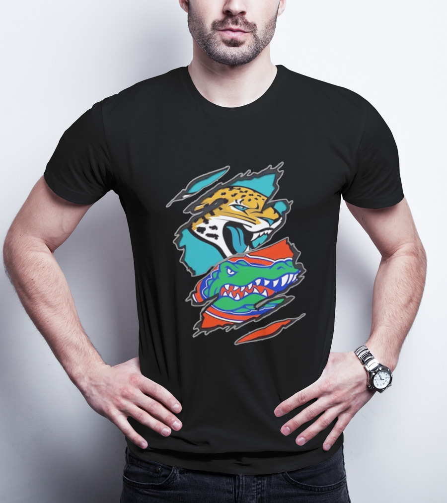 Jacksonville Jaguars Florida Gators Two Teams One Heart Scratch T-Shirt