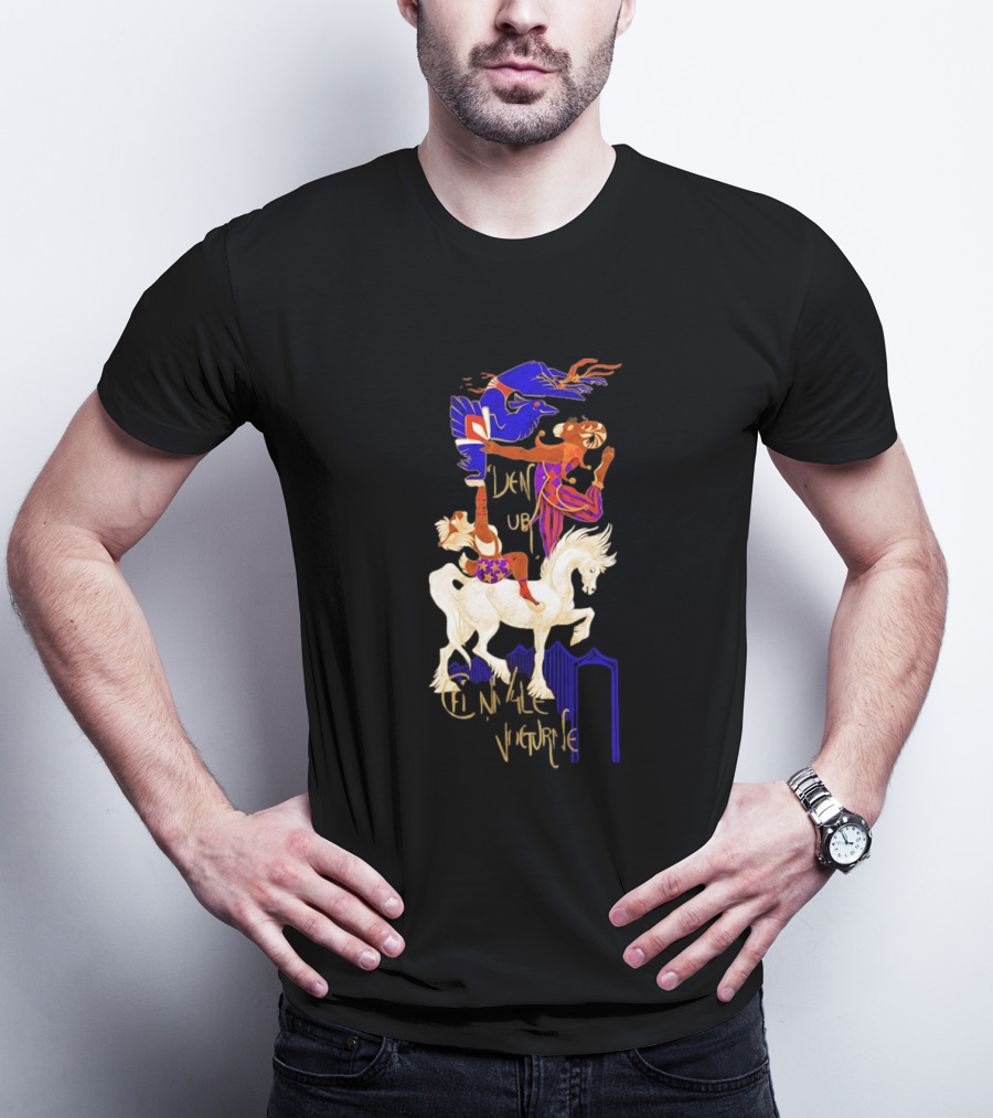 Cirque Style Acrobats On Horseback With Blue And Gold Accents T-Shirt