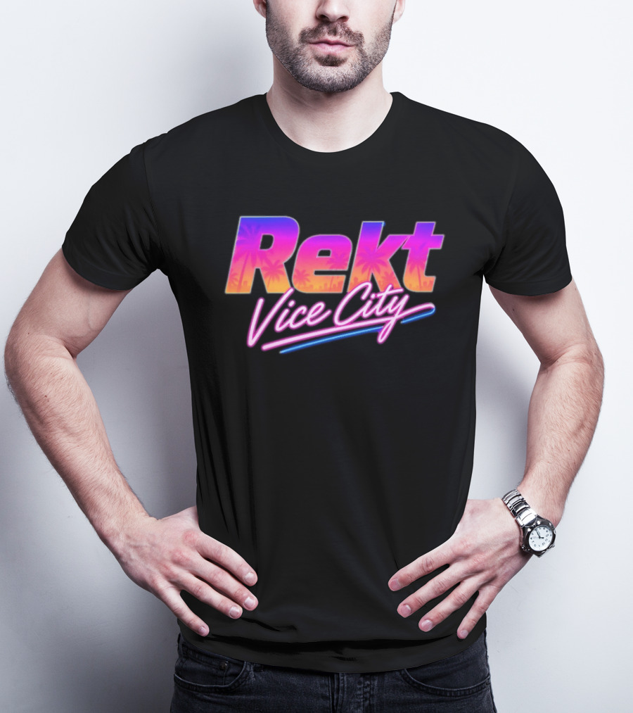 Rekt Vice City Neon Vaporwave Aesthetic With Palm Trees T-Shirt