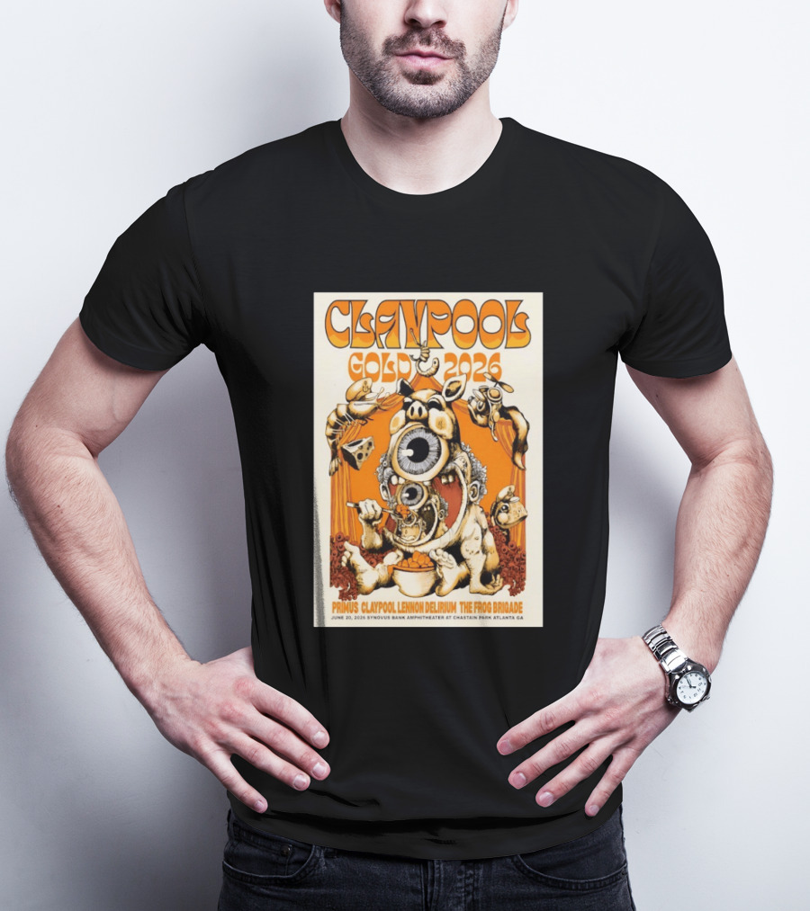 Claypool Gold 2026 Primus Lennon Delirium The Frog Brigade Atlanta June 20 Synovus Bank Amphitheater T-Shirt