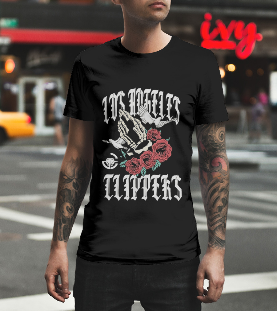 Los Angeles Clippers Praying Skeleton Hands Roses Doves T-Shirt