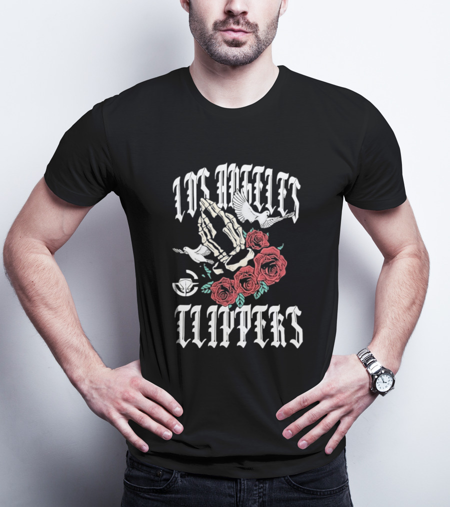 Los Angeles Clippers Praying Skeleton Hands Roses Doves T-Shirt