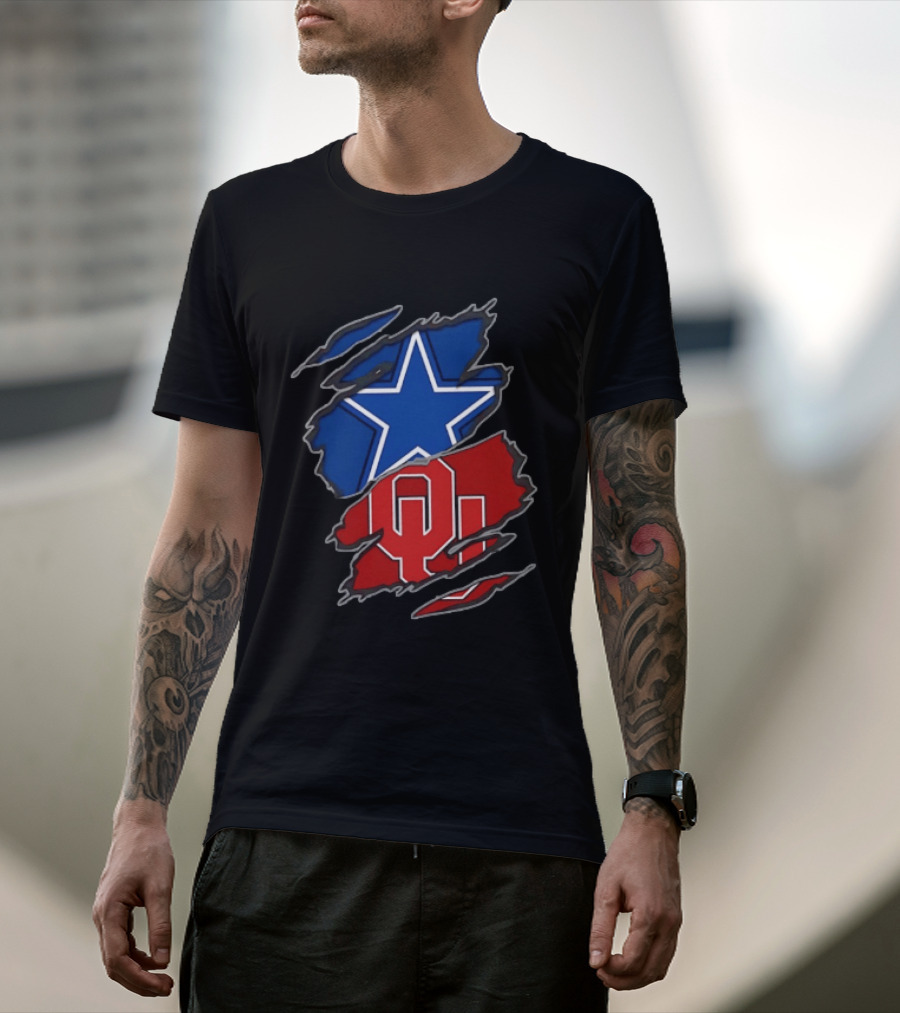 Dallas Cowboys Oklahoma Sooners Two Teams One Heart Scratch T-Shirt