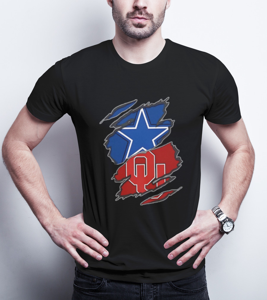 Dallas Cowboys Oklahoma Sooners Two Teams One Heart Scratch T-Shirt