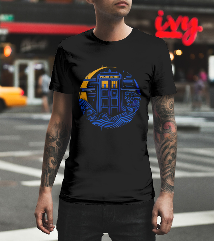 Doctor Who TARDIS Police Box Japanese Wave Sci Fi T-Shirt