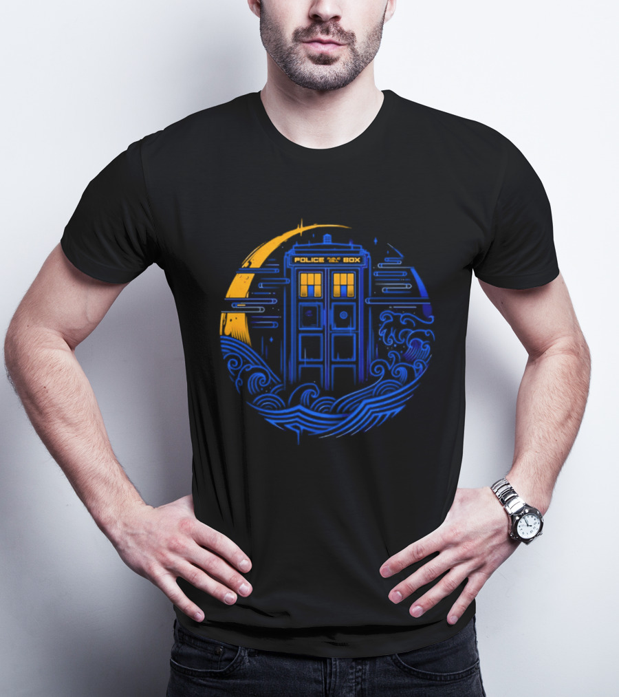 Doctor Who TARDIS Police Box Japanese Wave Sci Fi T-Shirt