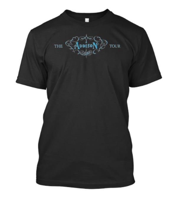 The Addison Tour 2026 Ornate Text With Blue Script T-Shirt