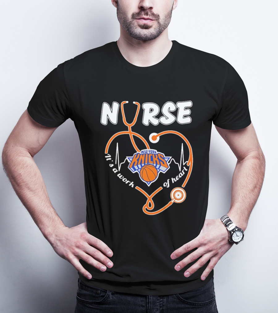 New York Knicks Nurse Stethoscope Heartbeat It's A Work Of Heart T-Shirt