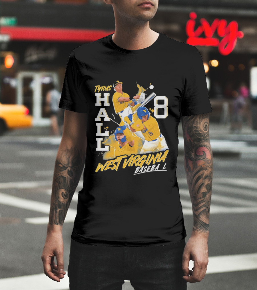 Tyrus Hall 8 West Virginia Baseball Mountaineers T-Shirt