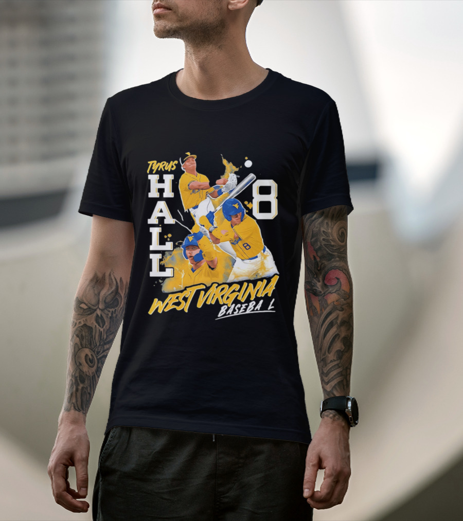 Tyrus Hall 8 West Virginia Baseball Mountaineers T-Shirt
