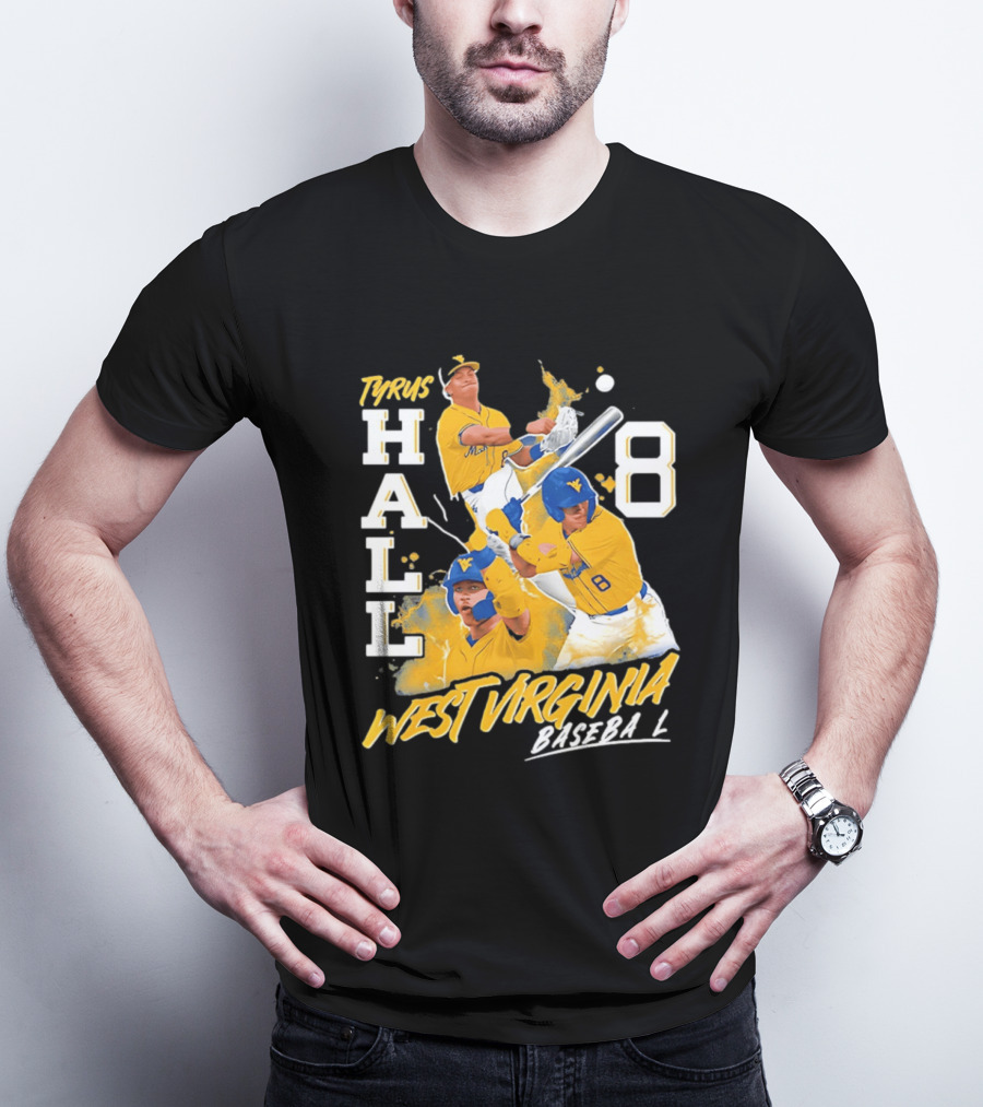 Tyrus Hall 8 West Virginia Baseball Mountaineers T-Shirt