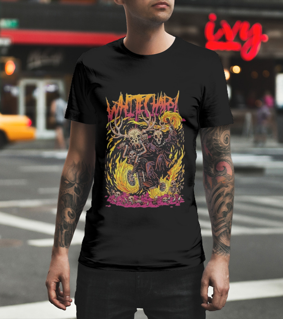 Whitechapel Bikers Skeleton Motorcycle Fire Scene T-Shirt