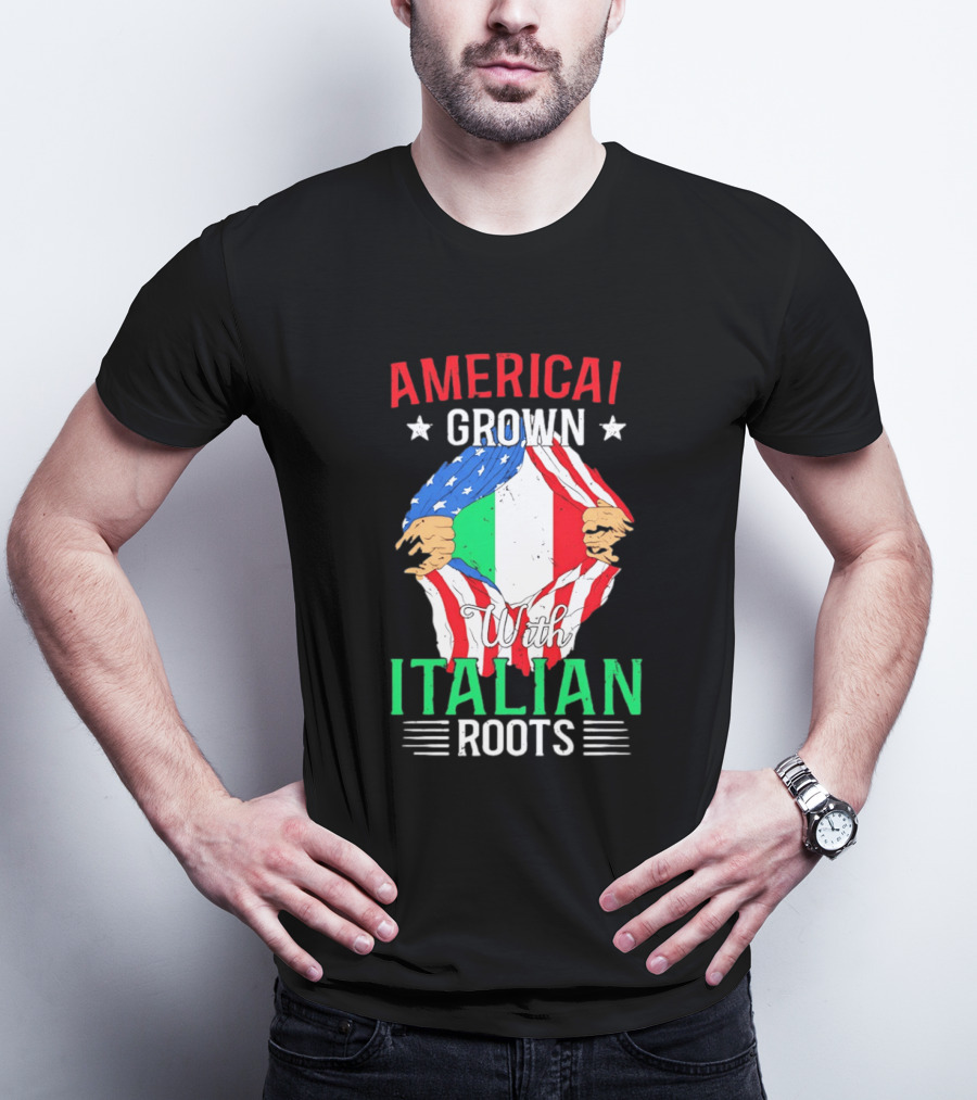 American Grown Italian Roots Flag Inside Patriotic Heritage T-Shirt
