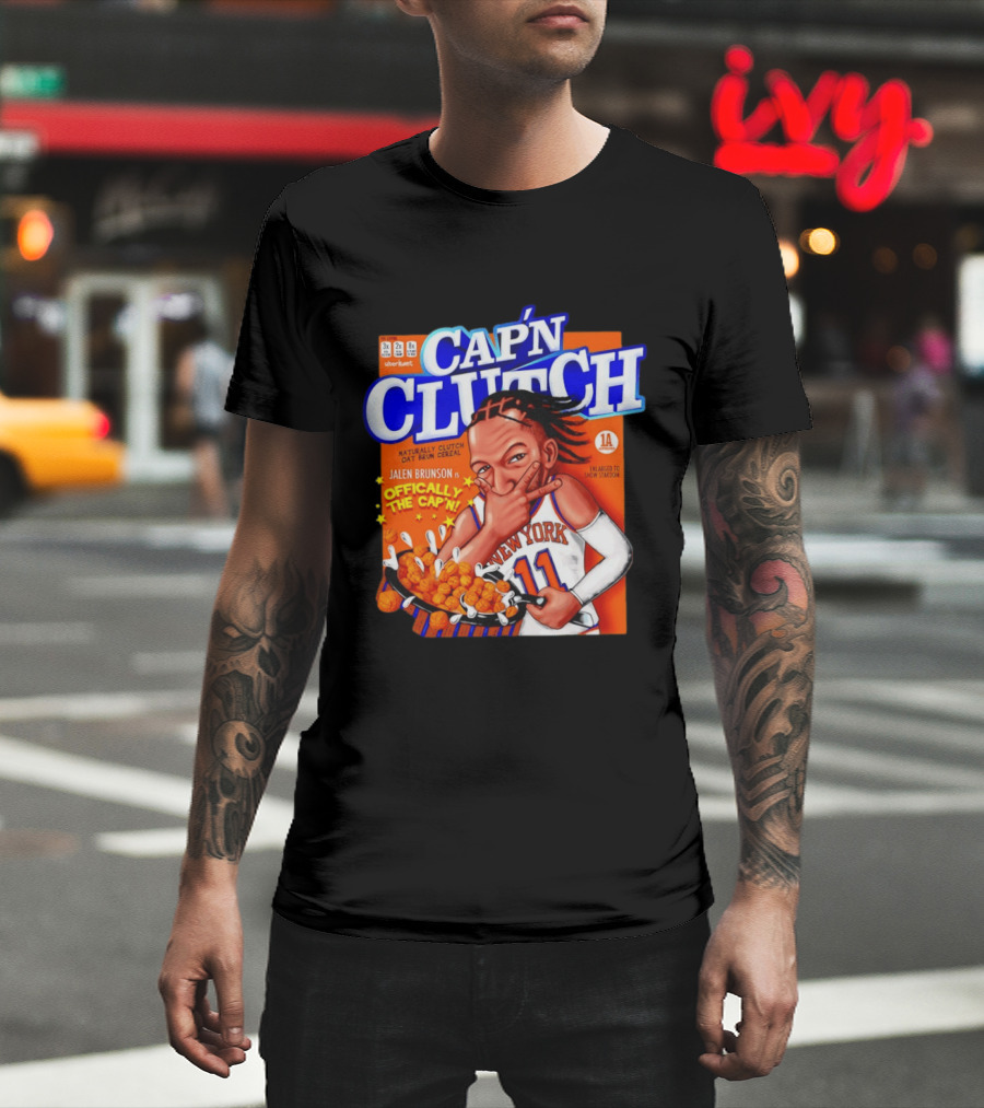 Cap'n Clutch Jalen Brunson New York Offically The Cap'n Cereal Box Comic T-Shirt