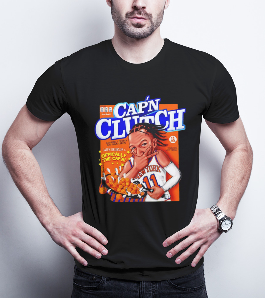 Cap'n Clutch Jalen Brunson New York Offically The Cap'n Cereal Box Comic T-Shirt