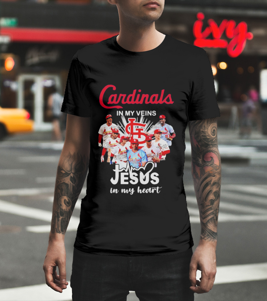 St Louis Cardinals In My Veins Jesus In My Heart Baseball Team Players T-Shirt