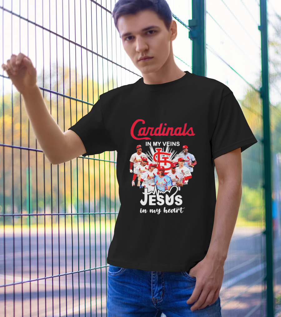 St Louis Cardinals In My Veins Jesus In My Heart Baseball Team Players T-Shirt