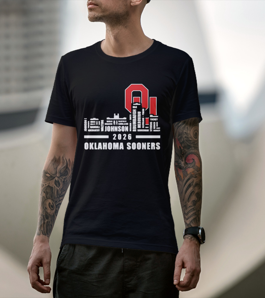 Oklahoma Sooners 2026 Johnson City Skyline Player Name T-Shirt
