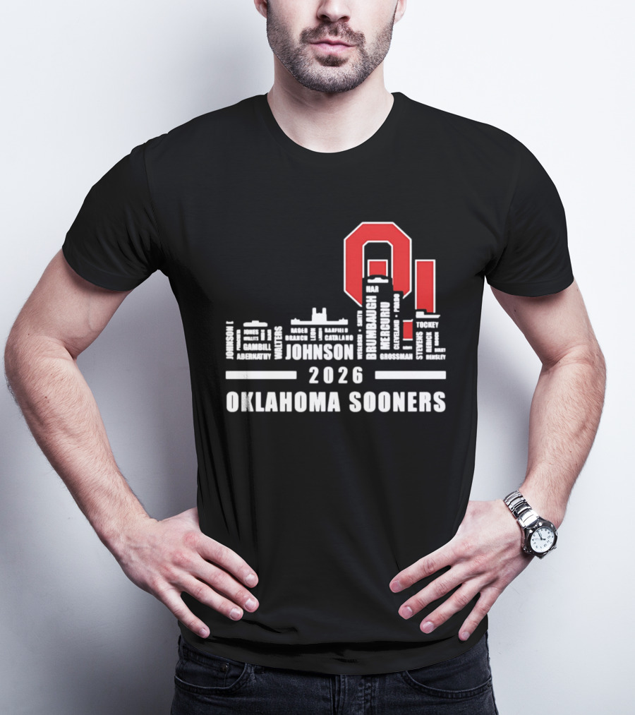 Oklahoma Sooners 2026 Johnson City Skyline Player Name T-Shirt