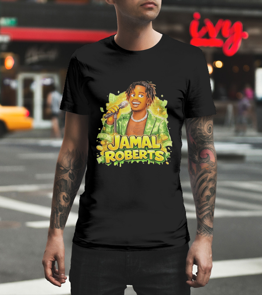 Jamal Roberts 2025 American Idol Winner Illustrated Mic Holding Dollar Sign T-Shirt