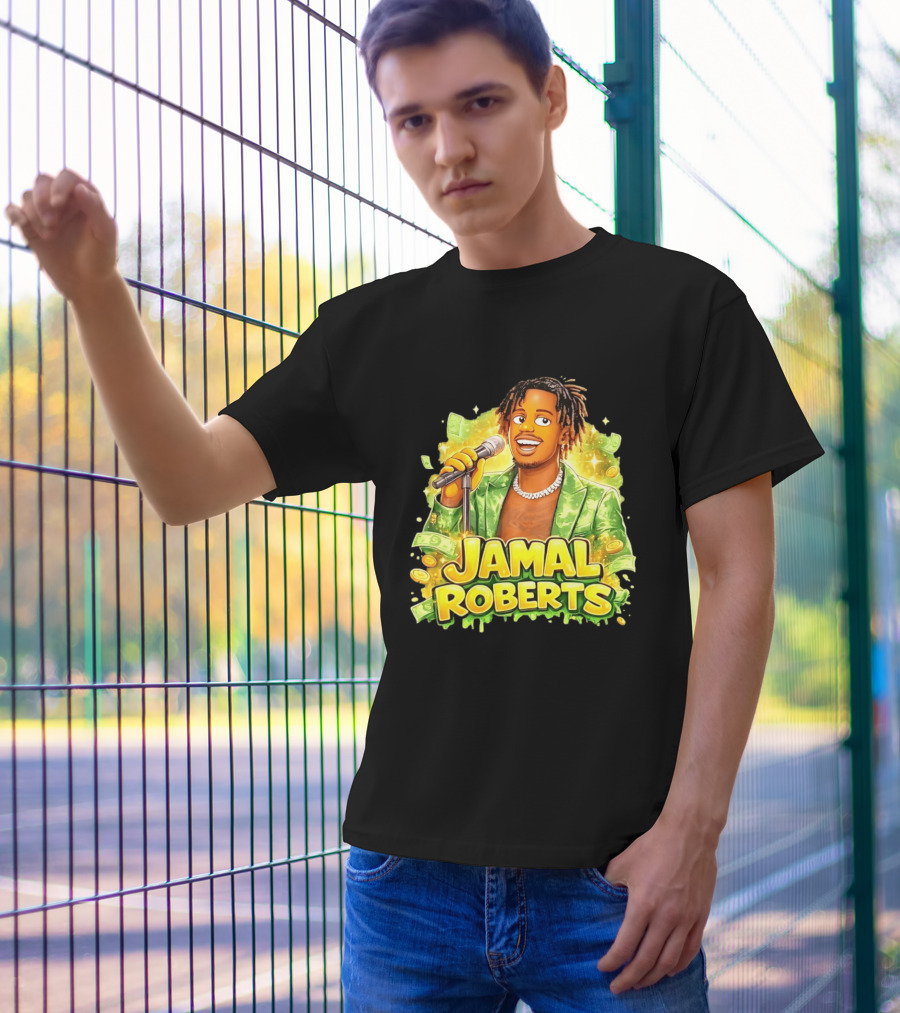 Jamal Roberts 2025 American Idol Winner Illustrated Mic Holding Dollar Sign T-Shirt