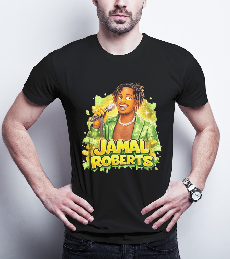 Jamal Roberts 2025 American Idol Winner Illustrated Mic Holding Dollar Sign T-Shirt