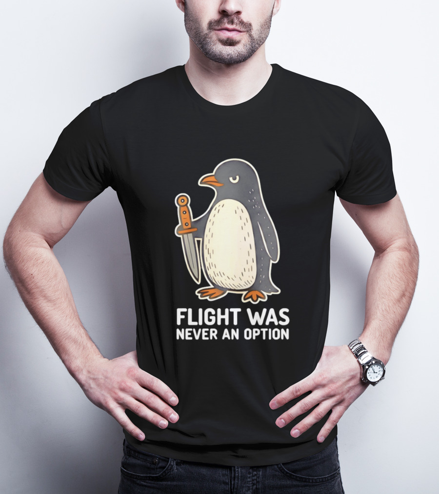 Flight Was Never An Option Cartoon Penguin With Sword T-Shirt