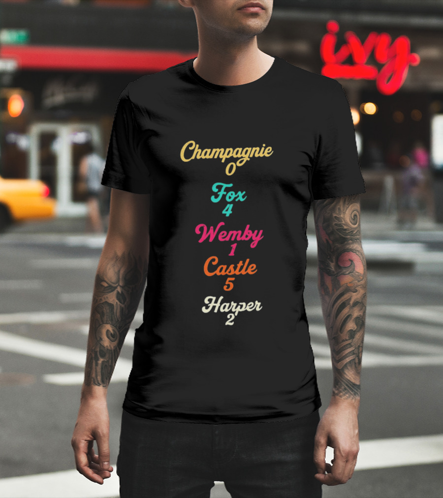San Antonio Spurs Basketball Champagnie 0 Fox 4 Wemby 1 Castle 5 Harper 2 T-Shirt