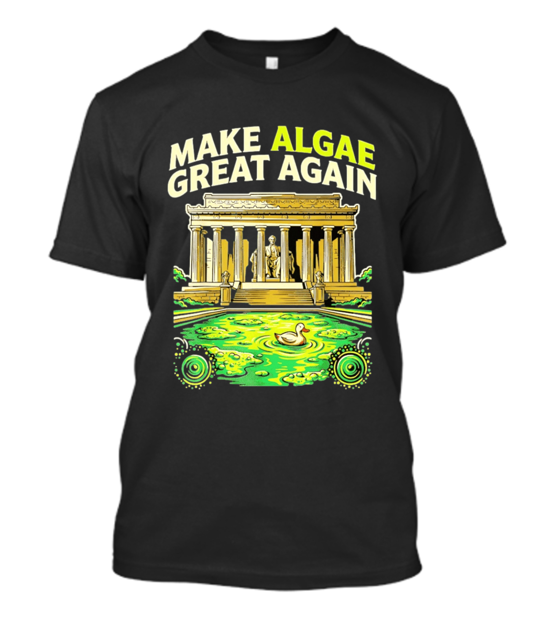 Make Algae Great Again Greek Temple Duck Pond Political Satire T-Shirt