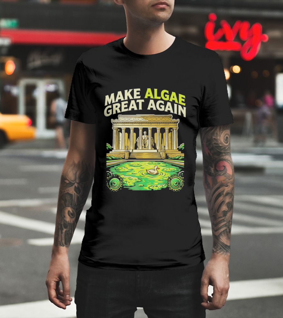Make Algae Great Again Greek Temple Duck Pond Political Satire T-Shirt