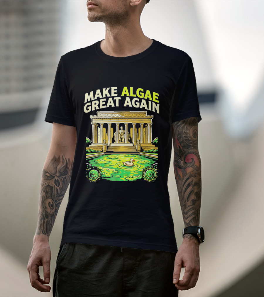 Make Algae Great Again Greek Temple Duck Pond Political Satire T-Shirt