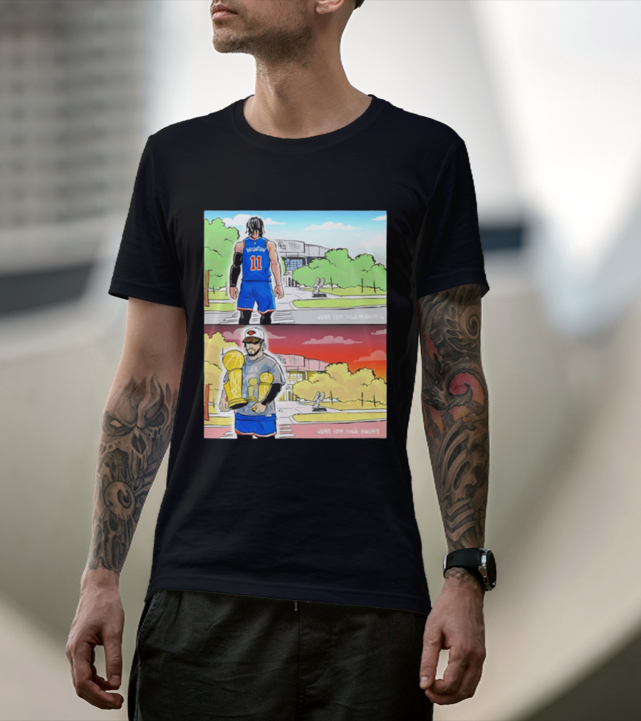 Maki Brunson NY Knicks Jalen Brunson NBA Champs June 13th Morning Night Trophy Comic T-Shirt