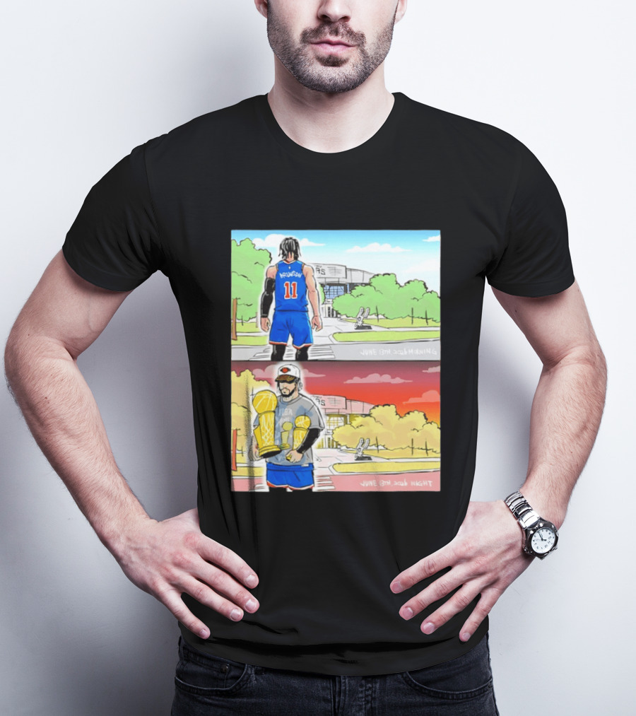 Maki Brunson NY Knicks Jalen Brunson NBA Champs June 13th Morning Night Trophy Comic T-Shirt